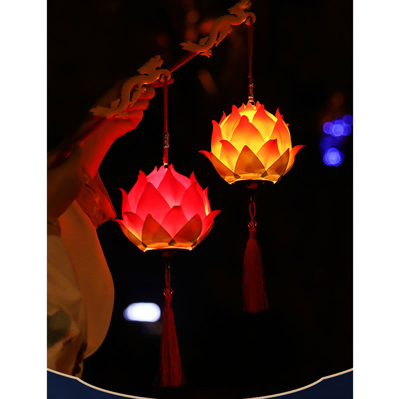 Buddha Stones DIY Lotus Flower Dragon Lantern Tassel Lamp Decoration ...