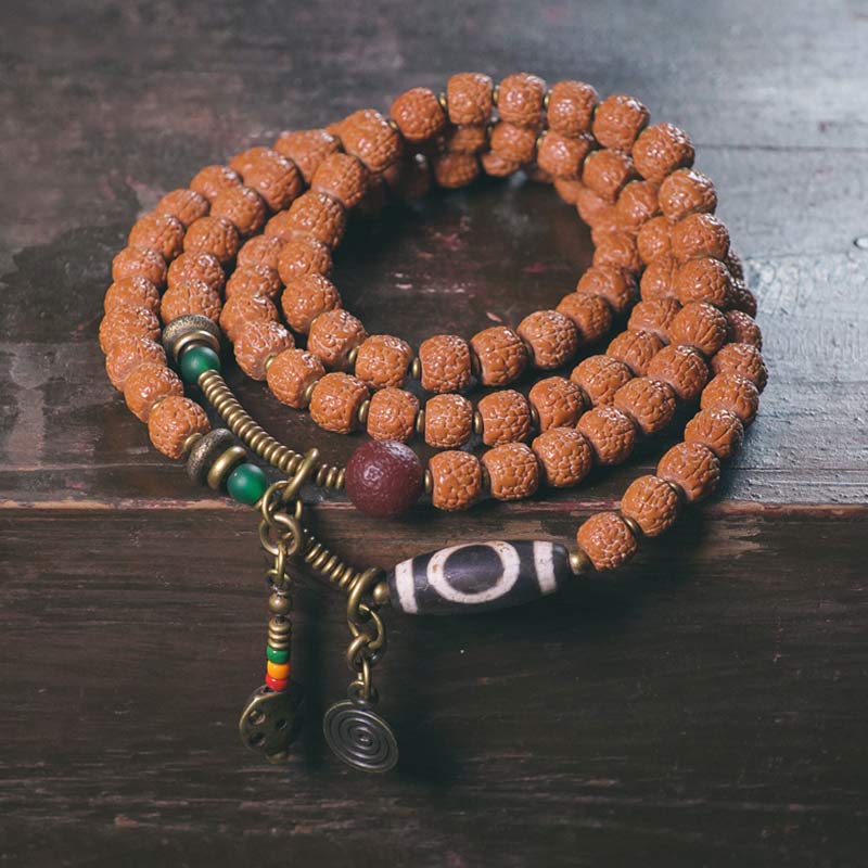 Buddha Stones 108 Mala Rudraksha Beads Bodhi Seed Dzi Bead Luck Auspic ...
