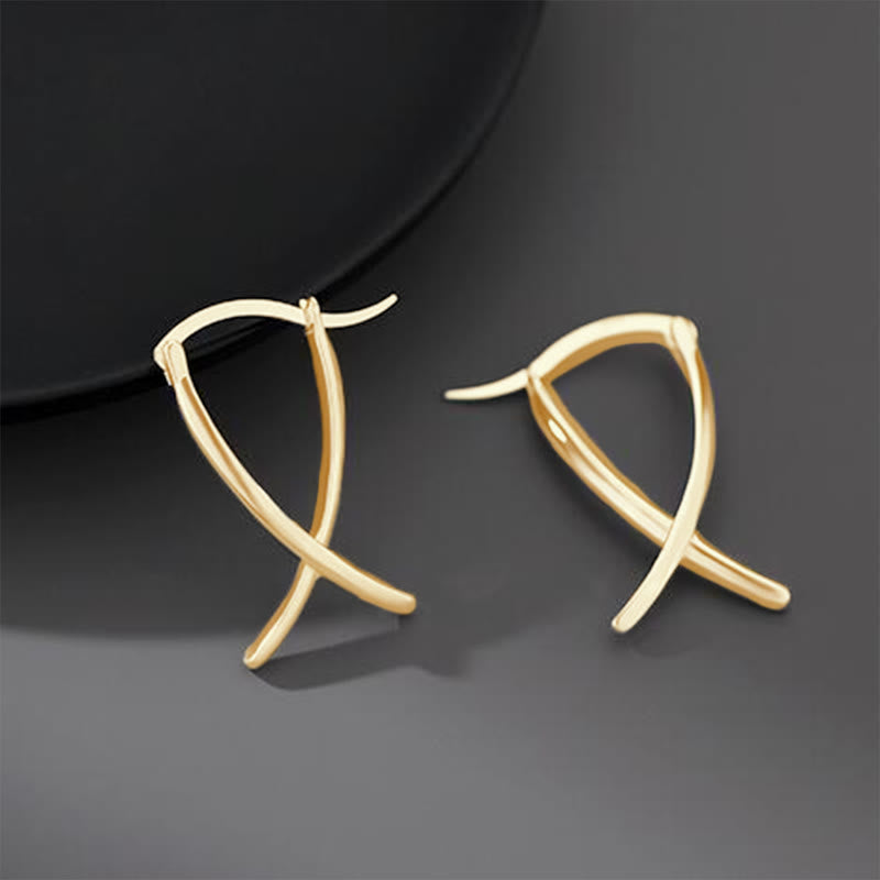 Buddha Stones Geometric Cross Design Luck Hoop Earrings – buddhastoneshop