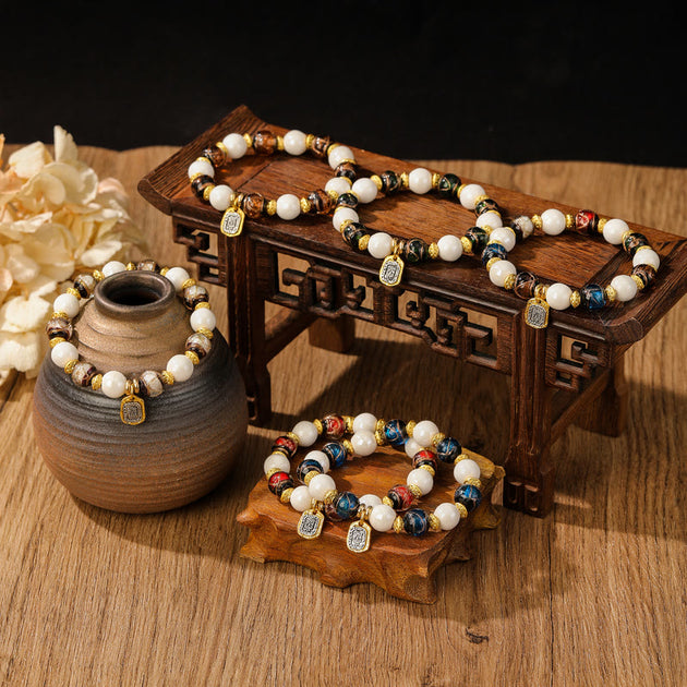 Buddha Stones Tibetan Zakiram Goddess of Wealth Charm Liuli Glass Ince ...