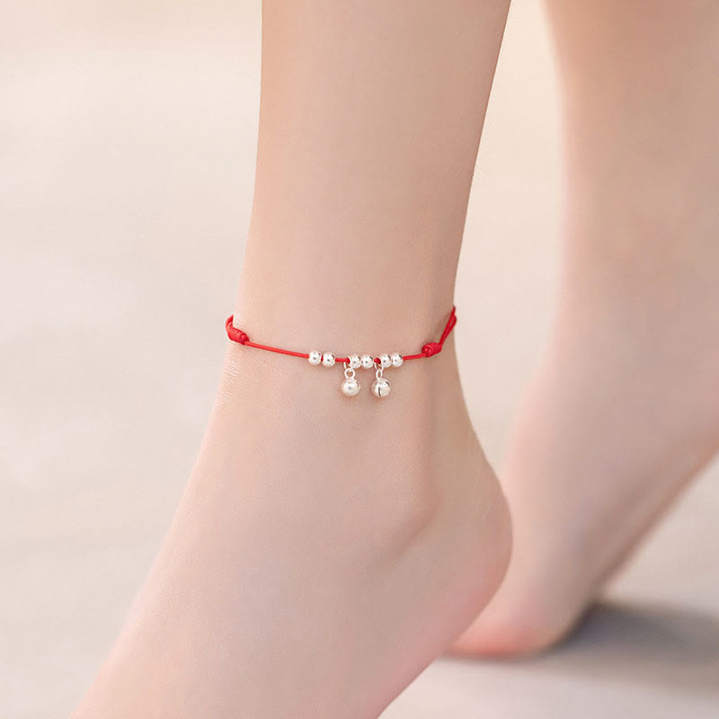 Buddha Stones 925 Sterling Silver Red String Braid Bell Charm Anklet ...