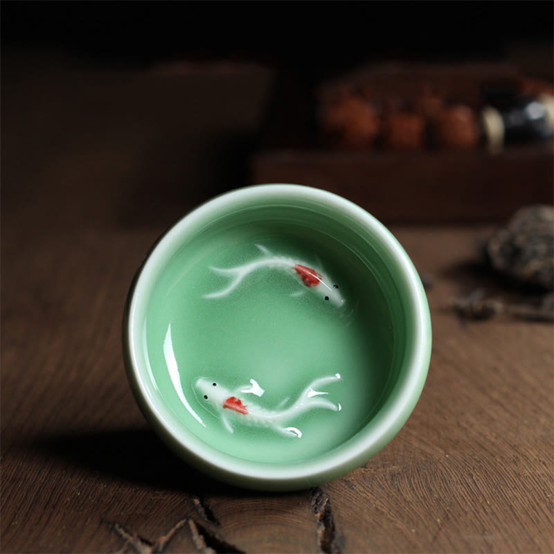 Buddha Stones Colorful Koi Fish Ceramic Teacup Kung Fu Tea Cup Bowl ...