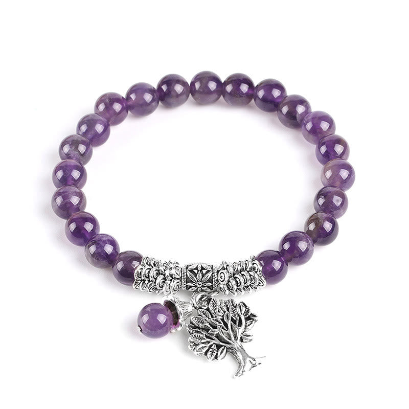Buddha Stones Natural Gemstone Tree of Life Lucky Charm Stretch Bracel ...