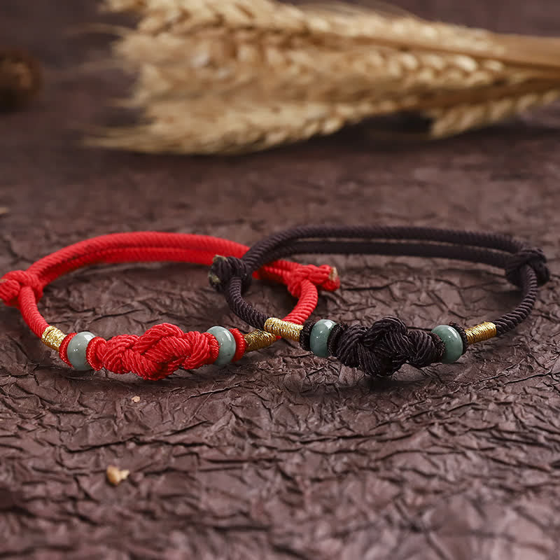 Bring Good Luck Red String Jade Fortune Knot Braided Couple Bracelet ...