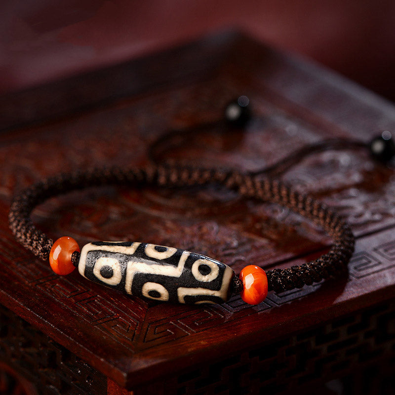 Buddha Stones Tibetan Nine-Eye Dzi Bead Prosperity String Bracelet ...