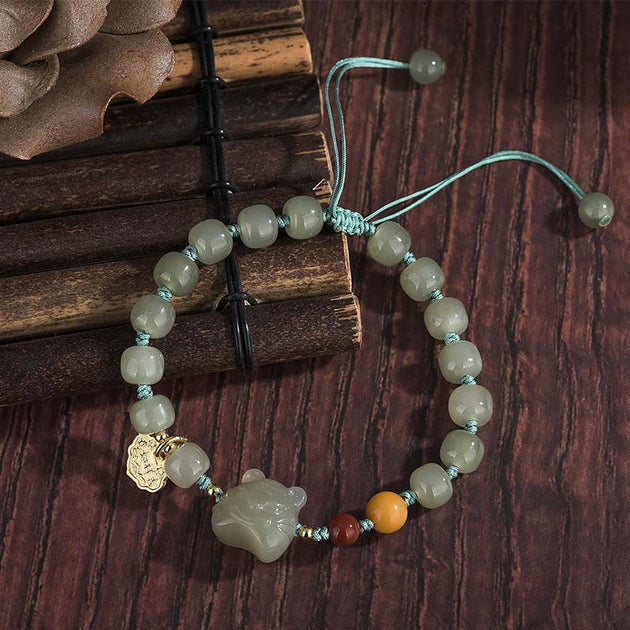 Chinese Zodiac Tiger Jade Blessing String Bracelet – buddhastoneshop
