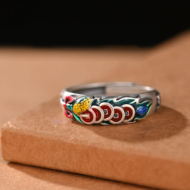 Buddha Stones Feng Shui Five Emperor Coins Wealth Ring – buddhastoneshop