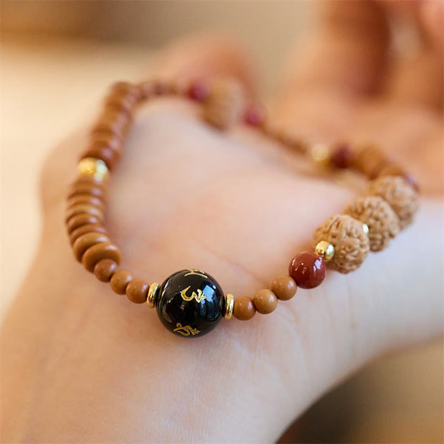 Buddha Stones Tibetan Bodhi Seed Black Onyx Smoky Quartz Om Mani Padme ...