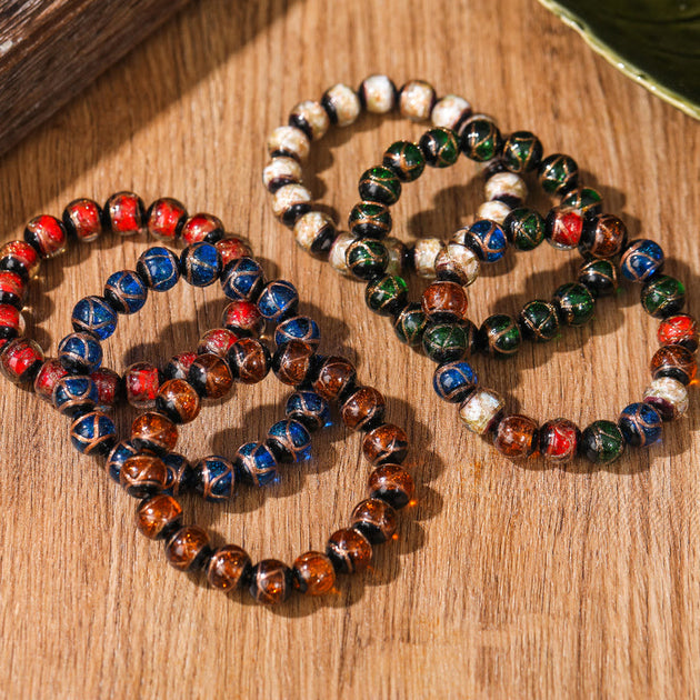 Buddha Stones Tibetan Classic Liuli Glass Bead Luck Wealth Bracelet ...