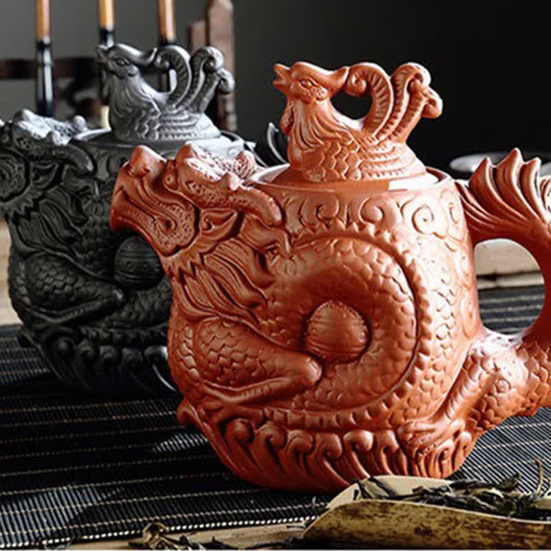 Buddha Stones Vintage Dragon Phoenix Ceramic Teapot – buddhastoneshop