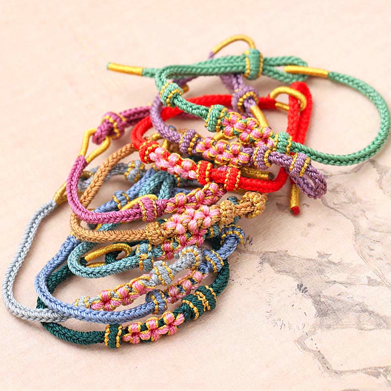 Buddha Stones Handmade Three Peach Blossoms Luck Eight Strands Braided ...