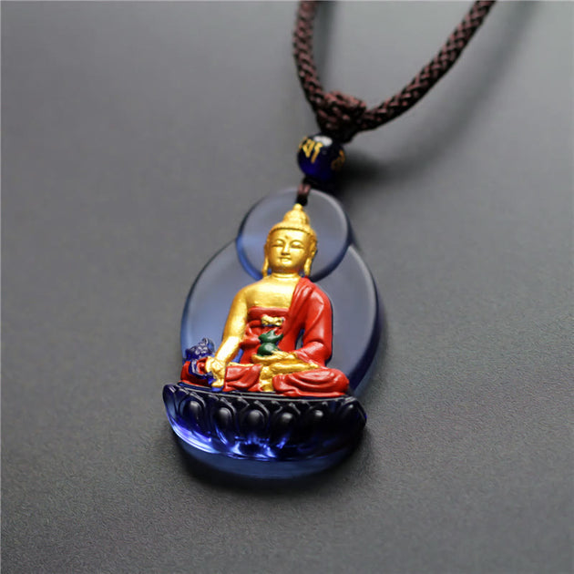 Buddha Stones Tibet Medicine Buddha Liuli Crystal Compassion Necklace ...