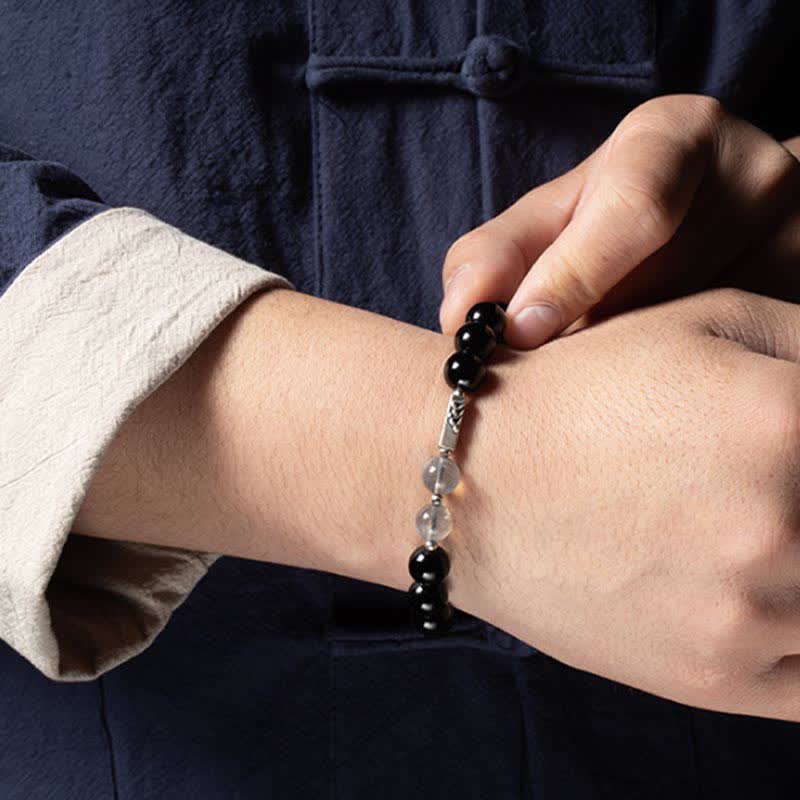 Buddha Stones 925 Sterling Silver Obsidian Moonstone Strength Couple B ...