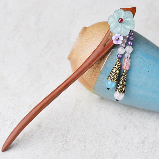 Buddha Stones Red Sandalwood Amethyst Aventurine Protection Hairpin De ...