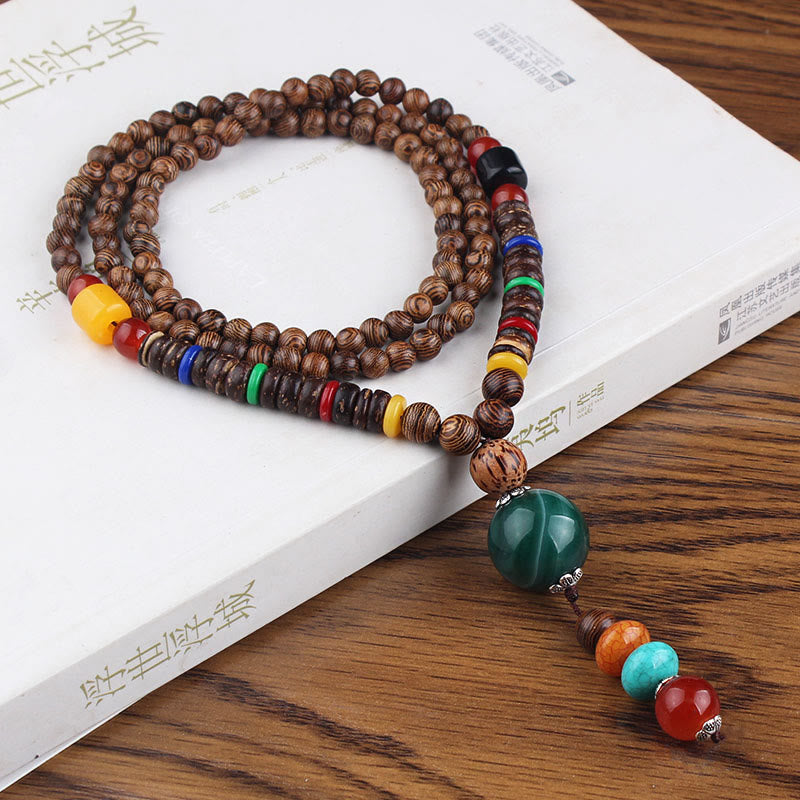 Buddha Stones Tibetan Wenge Wood Bodhi Seed Agate Balance Peace Neckla ...