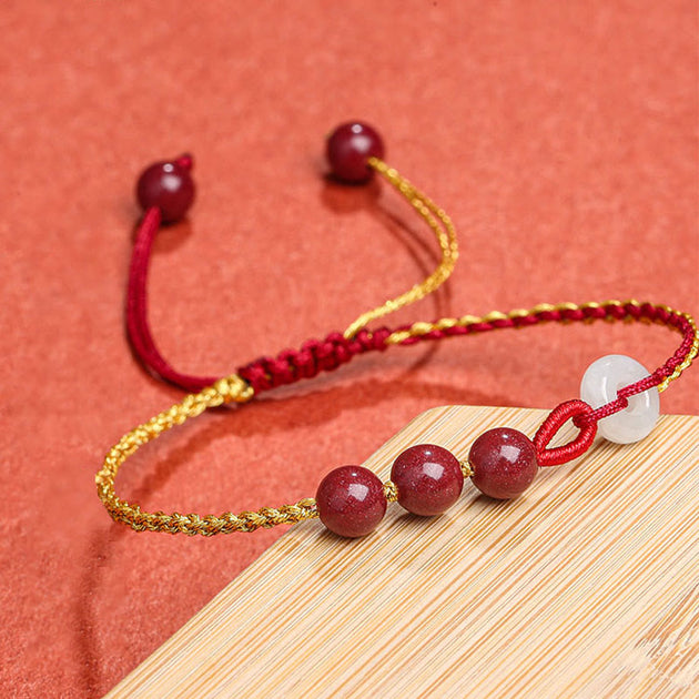 Buddha Stones Natural Cinnabar Jade Peace Buckle Blessing Bracelet ...