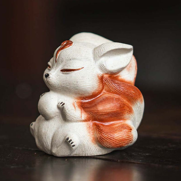 Buddha Stones Mini Nine Tailed Fox Purple Clay Luck Desk Decoration ...