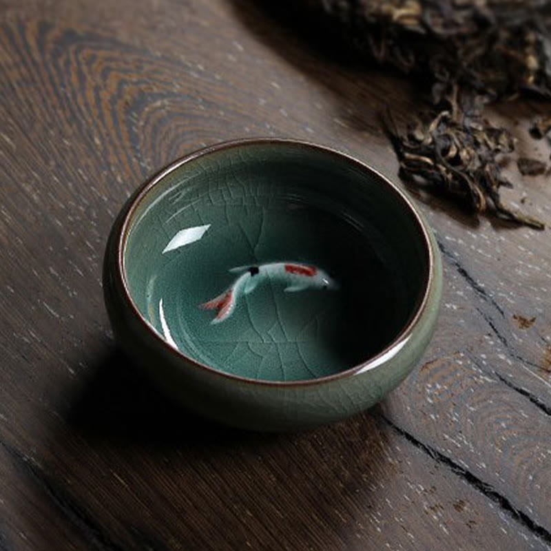 Buddha Stones Colorful Koi Fish Ceramic Teacup Kung Fu Tea Cup Bowl ...