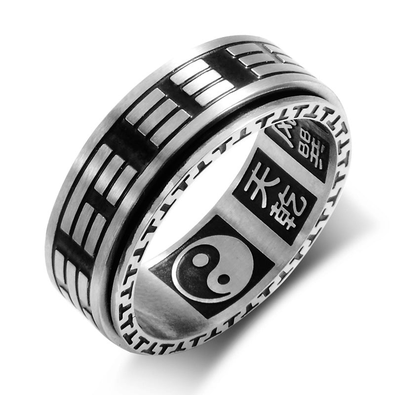 Buddha Stones Bagua Yin Yang Titanium Steel Balance Rotatable Ring ...