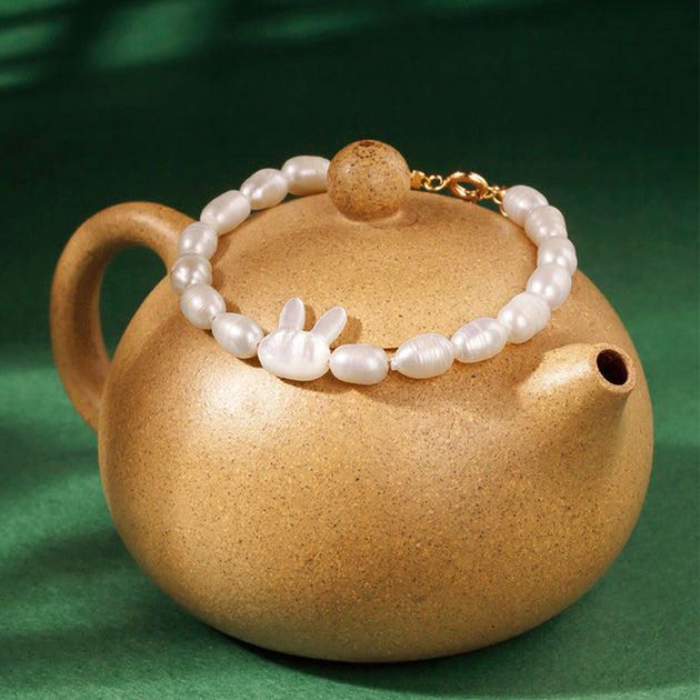 Buddha Stones Natural Pearl Cute Rabbit Sincerity Bracelet ...