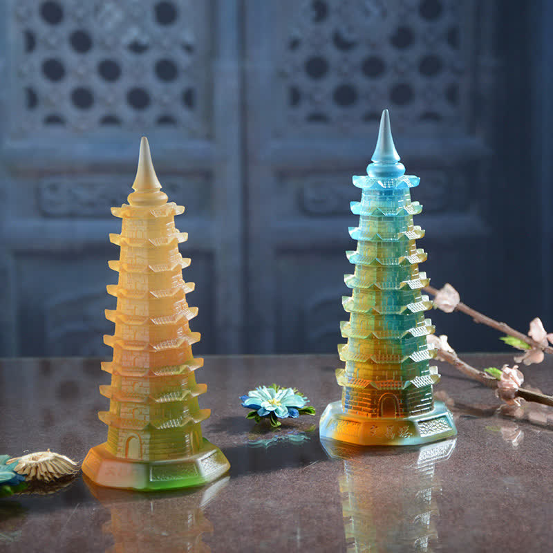 Buddha Stones Feng Shui Wenchang Tower Handmade Liuli Crystal Pagoda A ...
