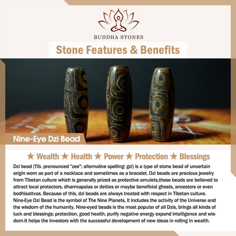 Buddha Stones Tibetan Nine-Eye Dzi Bead Prosperity String Bracelet ...