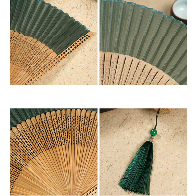 Buddha Stones Vintage Handheld Folding Fan With Bamboo Frames ...
