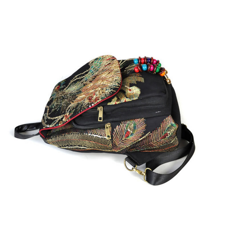 Buddha Stones Peacock Embroidery Canvas Tassel Backpack – buddhastoneshop
