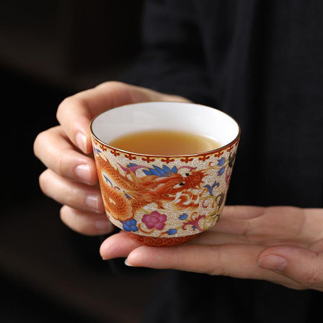 Buddha Stones 2Pcs Dragon Phoenix Ceramic Teacup Kung Fu Tea Cups ...