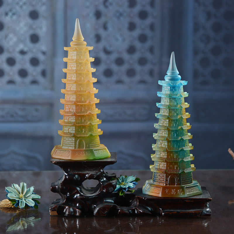 Buddha Stones Feng Shui Wenchang Tower Handmade Liuli Crystal Pagoda A ...