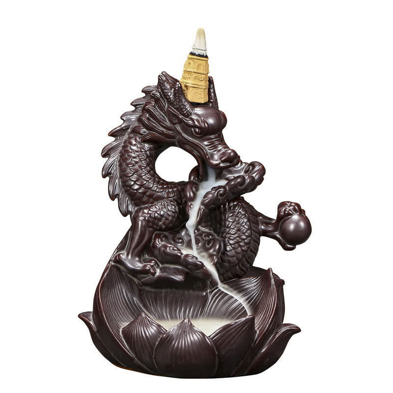 Buddha Stones Dragon Lotus Pattern Strength Protection Ceramic Incense ...