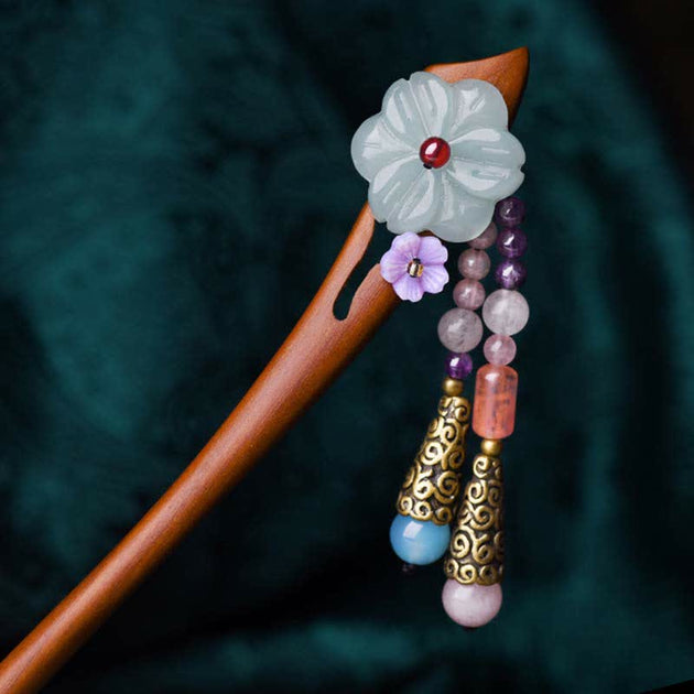 Buddha Stones Red Sandalwood Amethyst Aventurine Protection Hairpin De ...