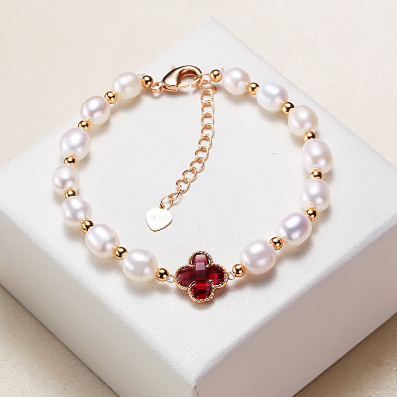 Buddha Stones Pearl Four Leaf Clover Wealth Chain Bracelet ...