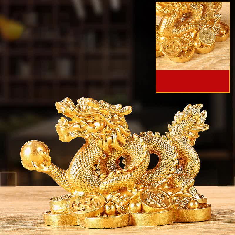 Buddha Stones Feng Shui Dragon Copper Coin Wealth Success Luck Decorat ...