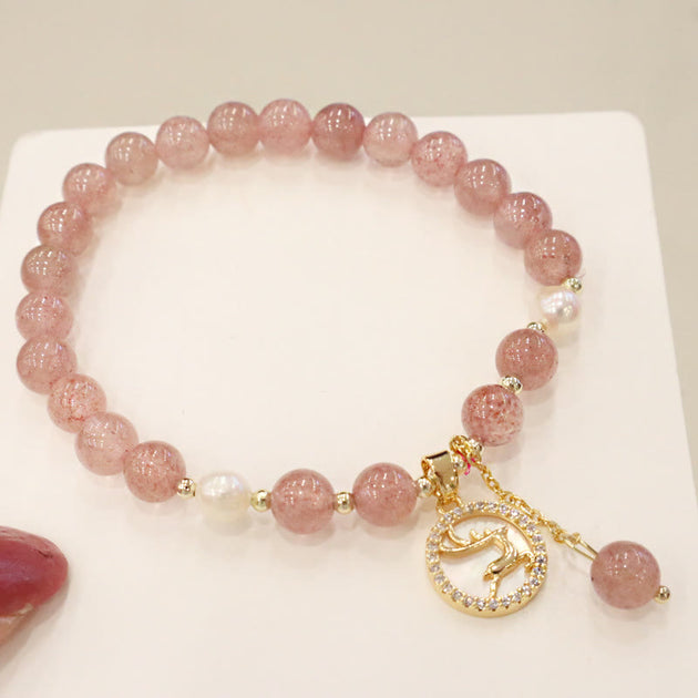 Buddha Stones Strawberry Quartz Pearl Elk Smiley Face Fishtail Fu Char ...