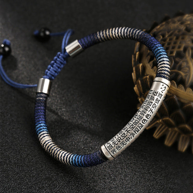 Buddha Stones 999 Sterling Silver Heart Sutra Calm Handmade Braided Br ...