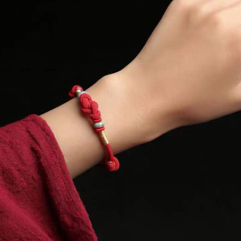 Bring Good Luck Red String Jade Fortune Knot Braided Couple Bracelet ...