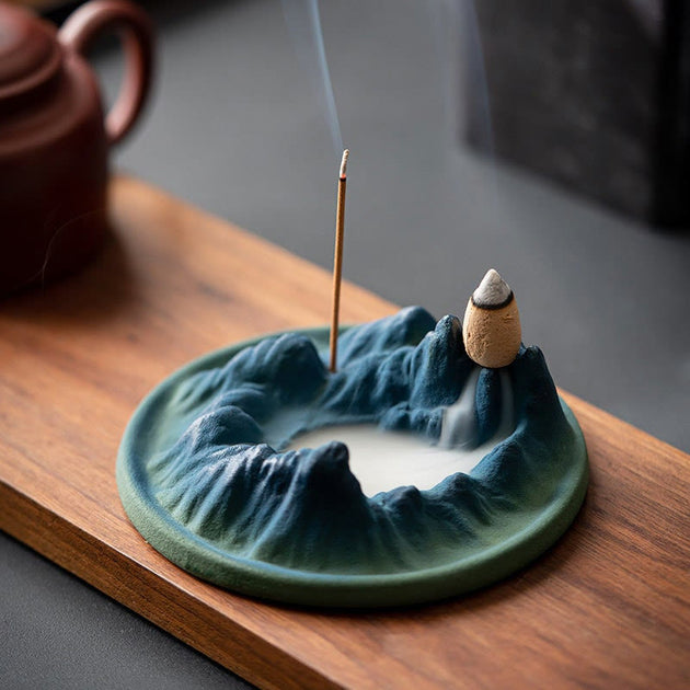 Buddha Stones Creative Mountain River Ceramic Healing Backflow Incense ...