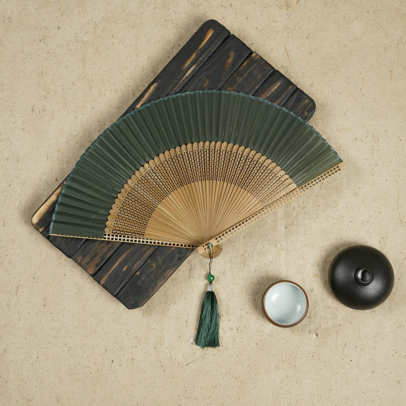 Buddha Stones Vintage Handheld Folding Fan With Bamboo Frames ...