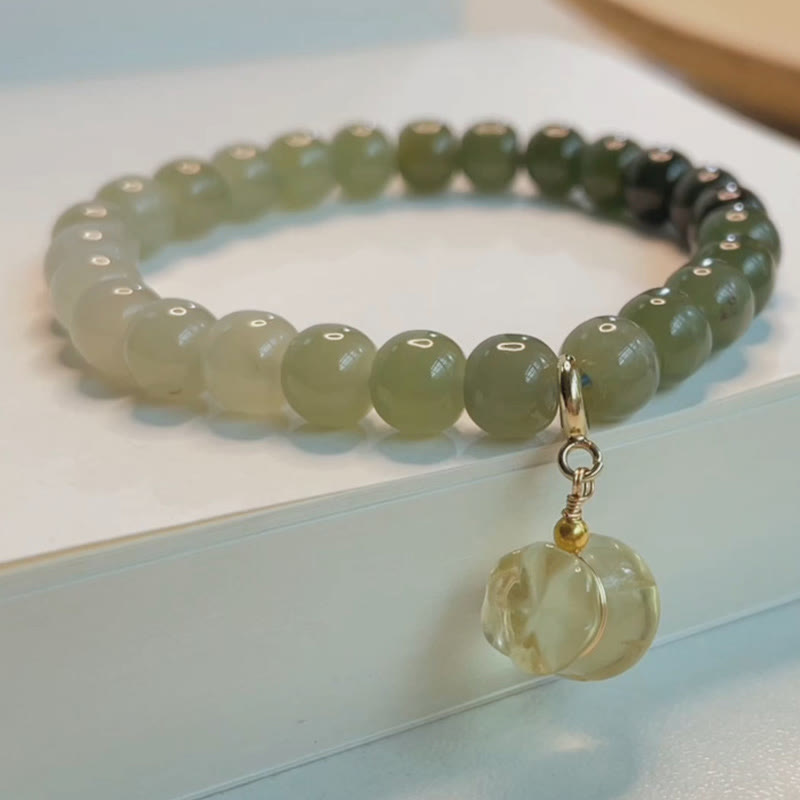 Buddha Stones Natural Hetian Jade Money Bag Charm Bead Prosperity Brac ...