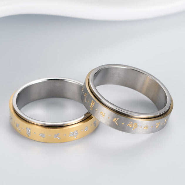 Buddha Stones Mantra Titanium Steel Balance Rotatable Ring ...