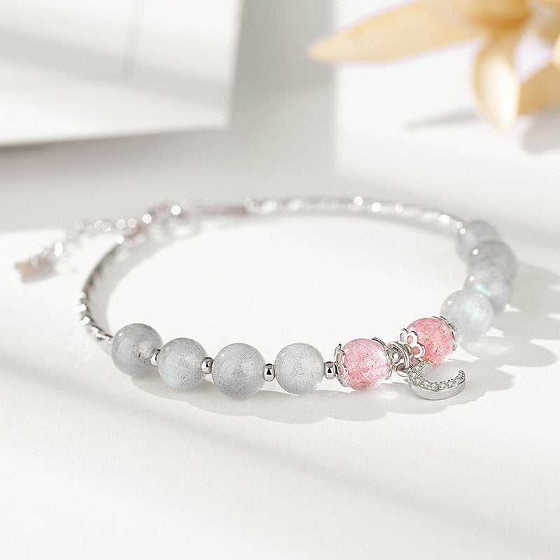 Buddha Stones Strawberry Quartz Moonstone Luck Moon Charm Bracelet – buddhastoneshop