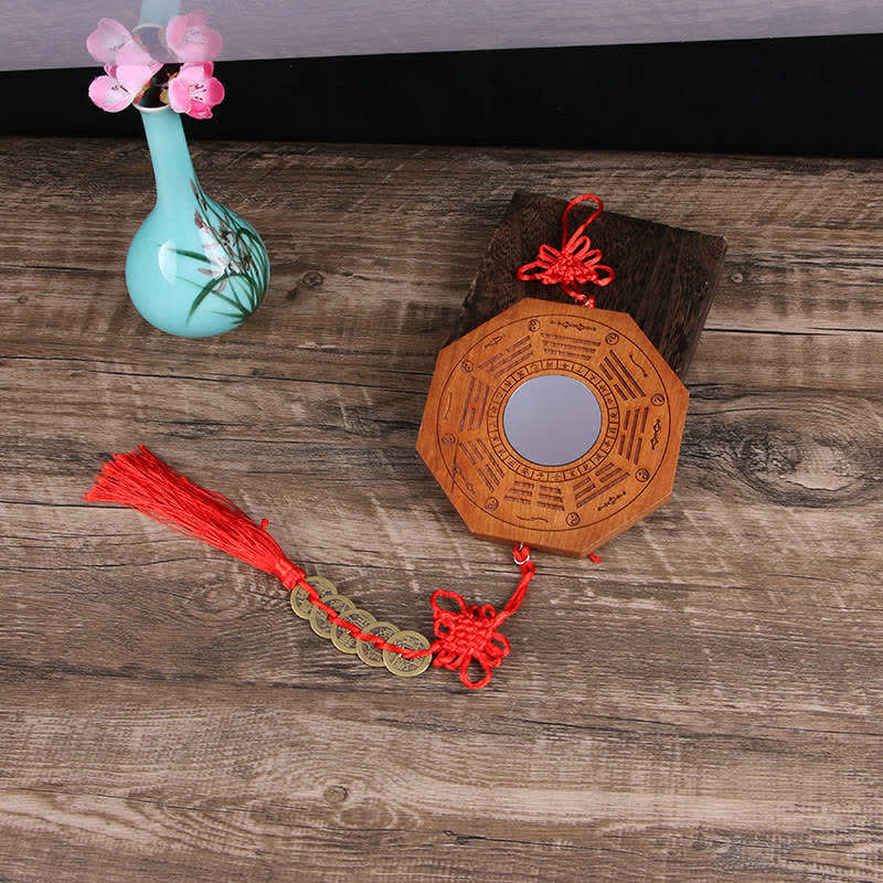 Feng Shui Bagua Map Peach Wood Five-Emperor Coins Chinese Knotting Bal ...