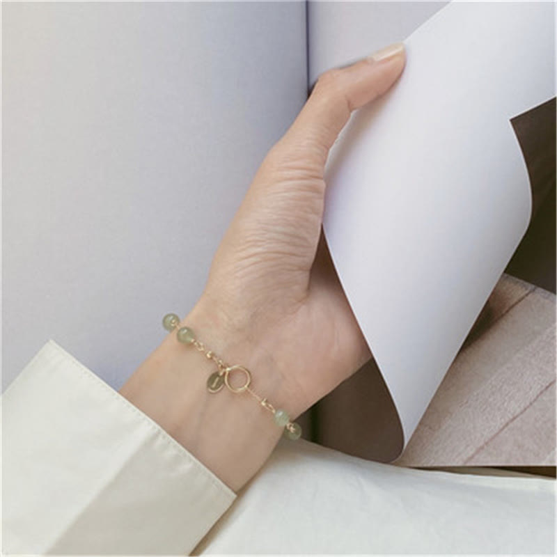 Buddha Stones 14k Gold Plated Hetian Jade Beaded Prosperity Chain Brac ...