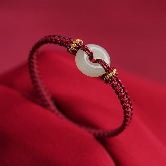 Buddha Stones Peace Buckle Jade Abundance Braided Bracelet ...