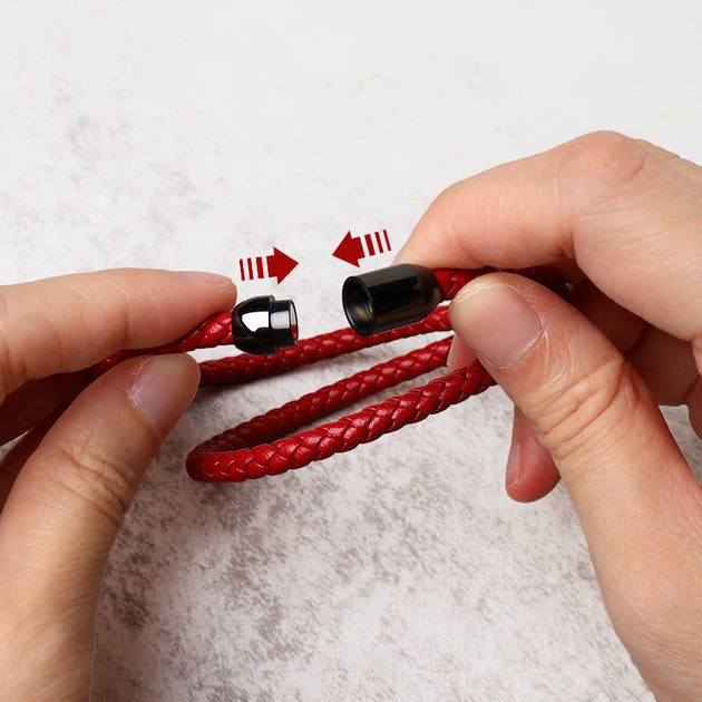 Buddha Stones Genuine Leather Red String Protection Magnetic Buckle Br ...