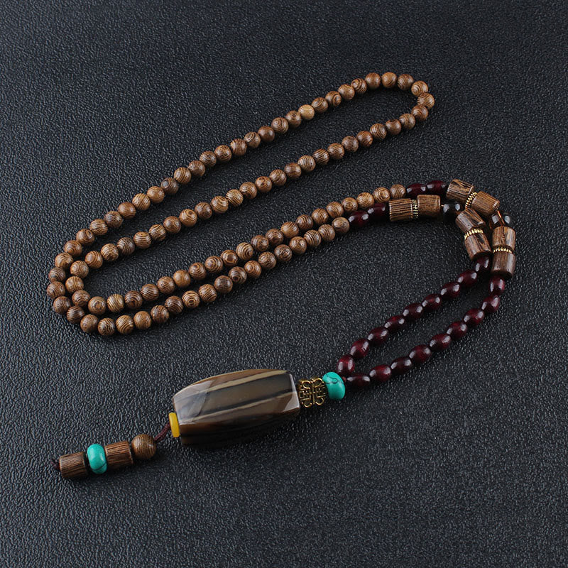 Buddha Stones Tibetan Wenge Wood Bodhi Seed Agate Balance Peace Neckla ...
