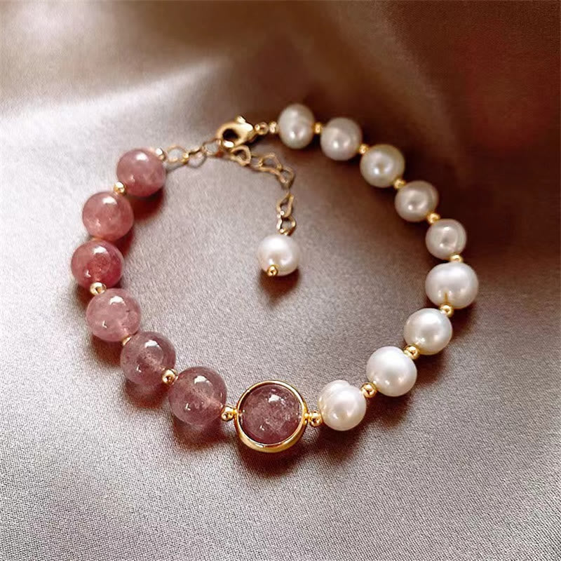 Buddha Stones Natural Strawberry Quartz Pearl Love Positive Chain Brac ...