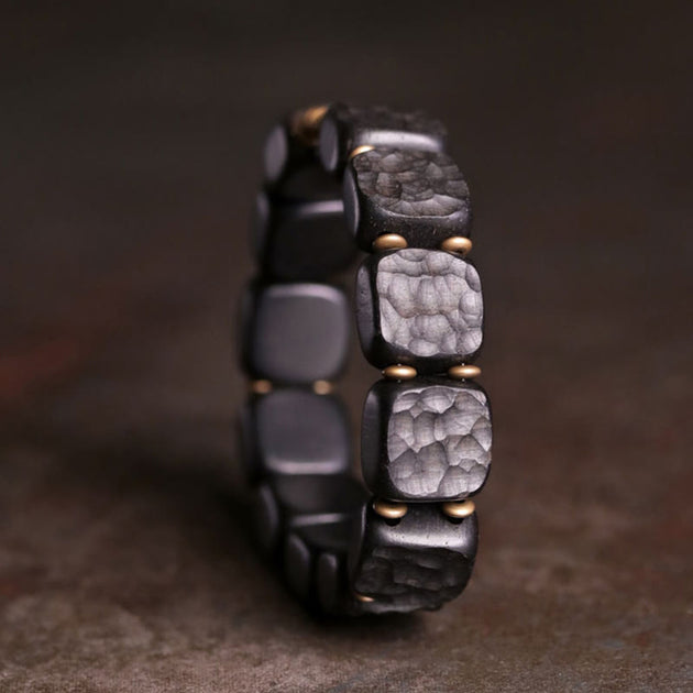 Buddha Stones Retro Ebony Wood Texture Style Copper Peace Balance Brac ...