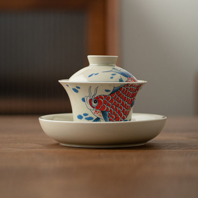 Buddha Stones Koi Fish Arowana Ceramic Gaiwan Sancai Teacup Kung Fu Te ...